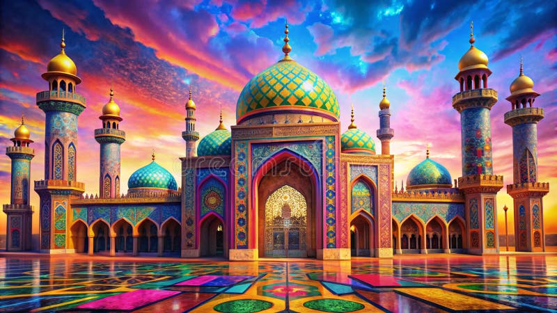 An Artistic Interpretation of a Mosque with Vibrant Colors Stock ...
