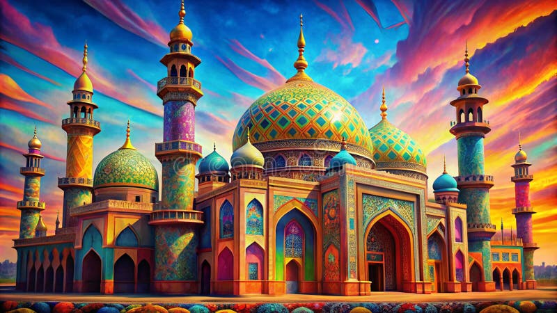 An Artistic Interpretation of a Mosque with Vibrant Colors Stock ...