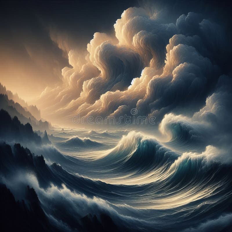 Artistic Interpretation of a Stormy Sea with Dramatic Wave Stock ...