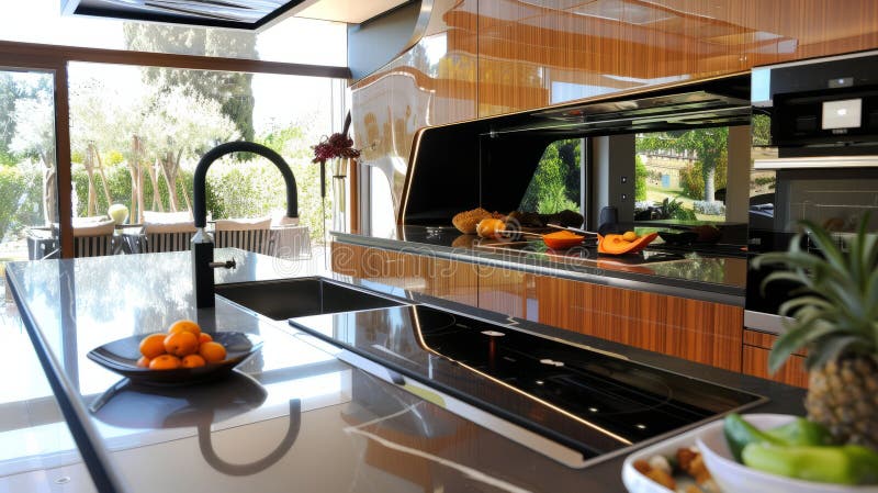 Artistic Kitchen Featuring Built-in Tech Stock Illustration ...