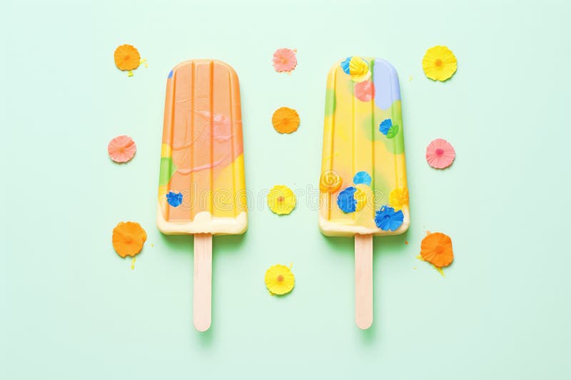 Artistic Layout of Half-eaten Popsicles on Pastel Paper Stock Image ...