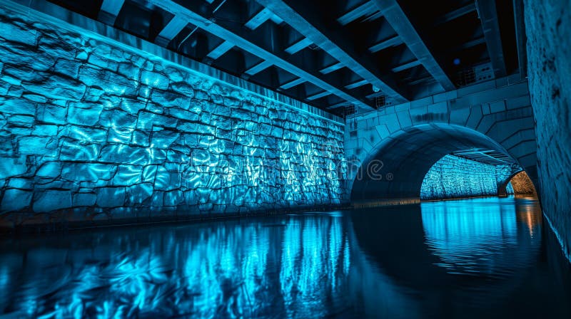 An Artistic LED Light Installation Under the Water, Casting Geometric ...