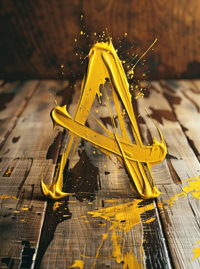 Artistic Letter a Painted with Yellow Paint Splatters on Wooden Surface ...