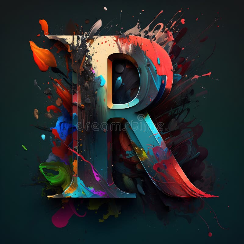 Artistic Letter R Uppercase with Abstract Paint Splashes. 3d Render ...