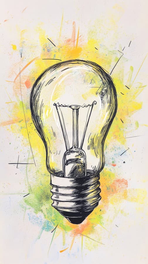 Artistic Light Bulb Illustration with Colorful Splash, Creative Concept ...