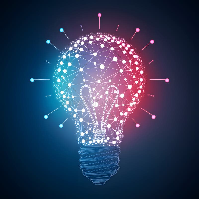 Artistic Light Bulb with Interconnected Dots Emitting Vibrant Colors on ...