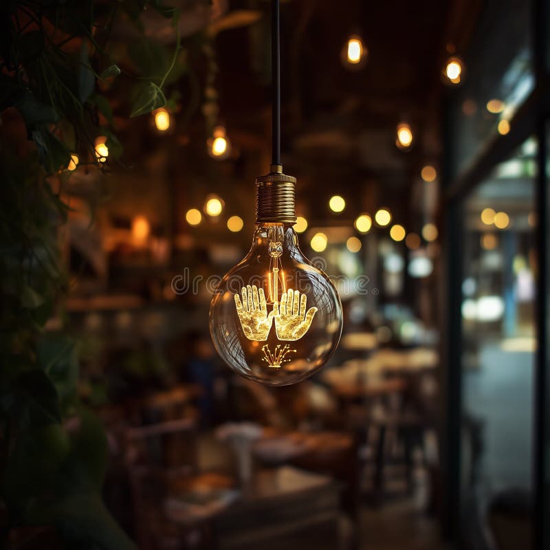 Artistic Lightbulb with Glowing Hand Design Stock Illustration ...