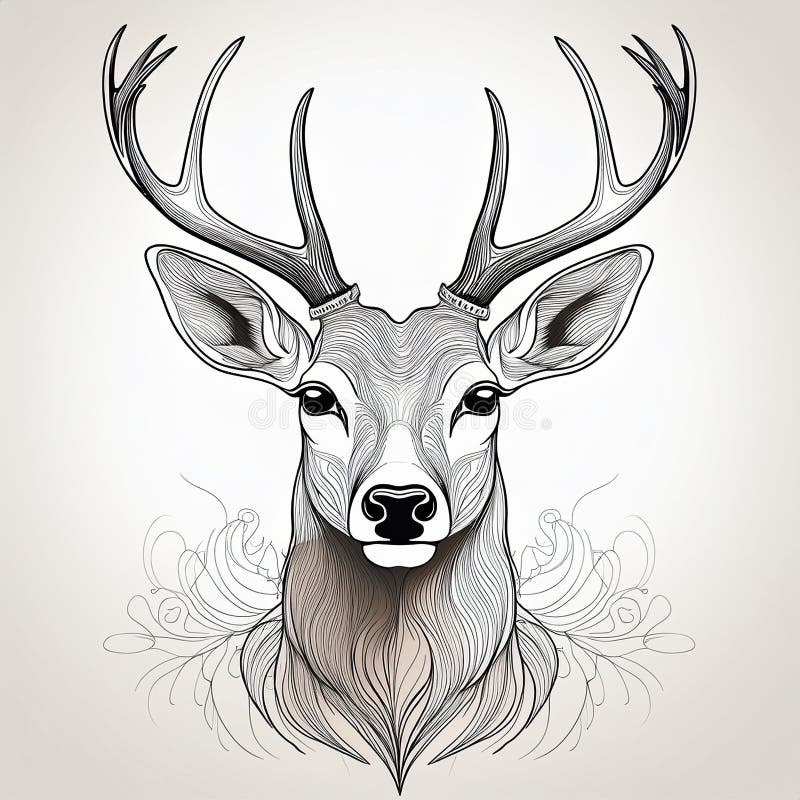 Artistic Line Deer Illustration in Profile View Stock Illustration ...