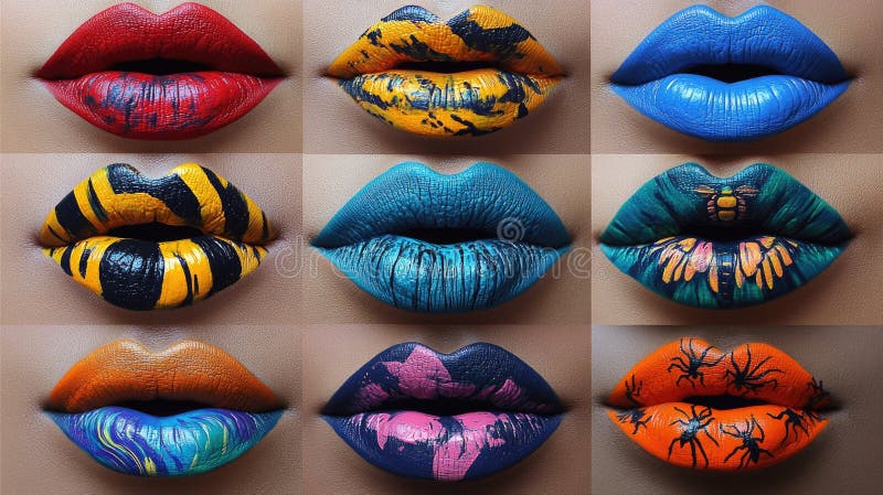 Artistic Lip Designs: Colorful Patterns and Bold Styles Stock Photo ...