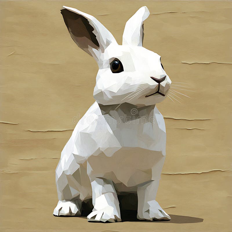 Artistic Low-Poly Render of a Regal White Rabbit in a Warm, Earth-toned ...