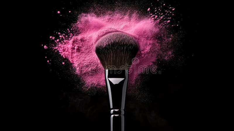 Artistic Makeup Brush Creates a Dynamic Pink Powder Explosion Against a ...