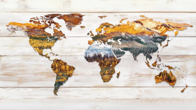 Artistic Map Layout Highlighting Global Terrains with Woodlands and ...