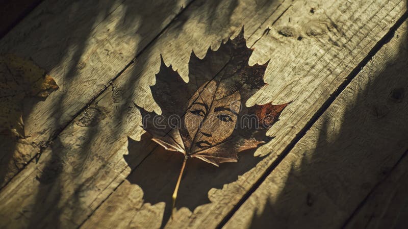 Artistic Maple Leaf with Silhouette Face Engraving Nature Artwork ...