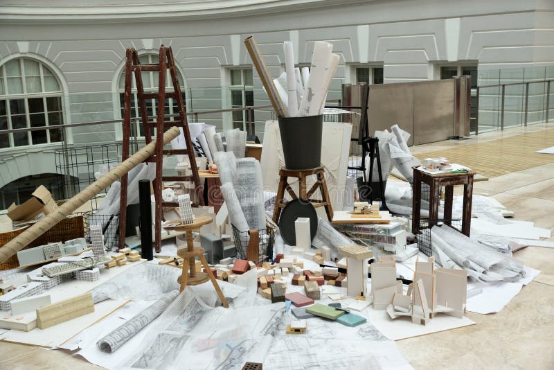 An Artistic Mess in the Architect S Workshop. Stock Photo - Image of ...