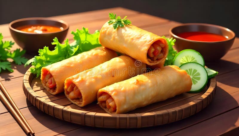 An Artistic, Minimalist Presentation of Crispy Spring Rolls on a Plain ...