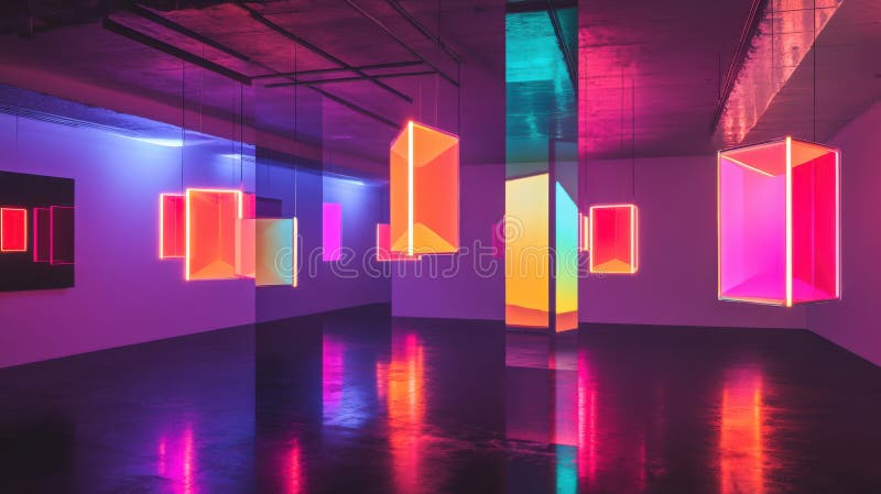 Artistic and Modern Abstract Installation with Glowing Neon Shapes and ...