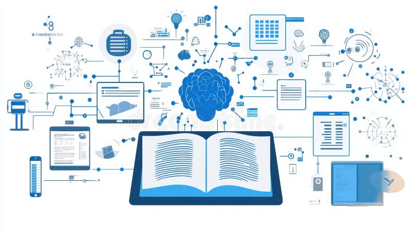 Knowledge Network: Book & Brain Stock Illustration - Illustration of ...