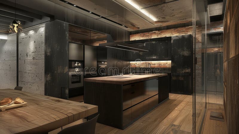 Artistic Modern Kitchen Backdrop Stock Illustration - Illustration of ...