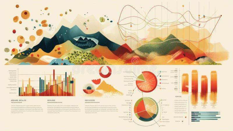 Artistic Mountain Landscape with Data Visualization Elements Stock ...