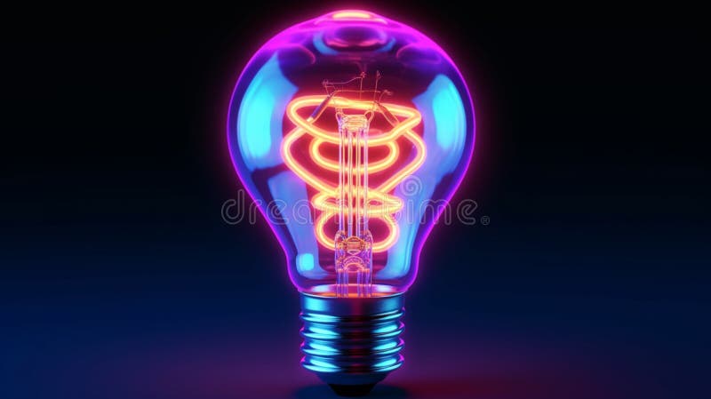 Artistic Neon Light Bulb with Empty Area for Text Stock Illustration ...