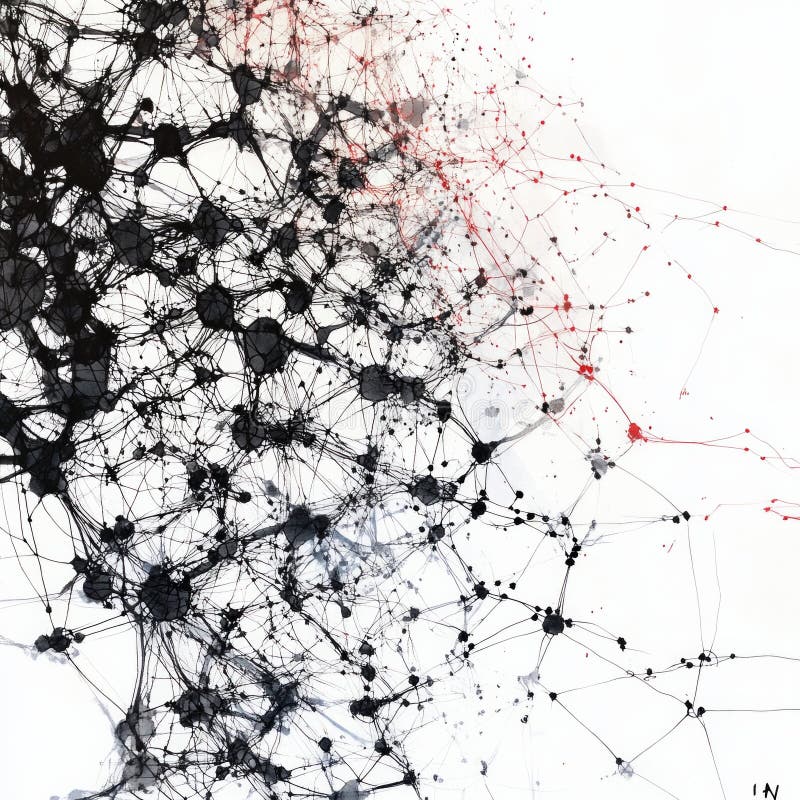 Artistic Network of Black and Red Dots on White Canvas Stock Photo ...