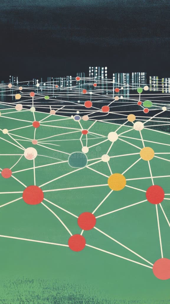 Artistic Network Representation in a Green Field Stock Illustration ...