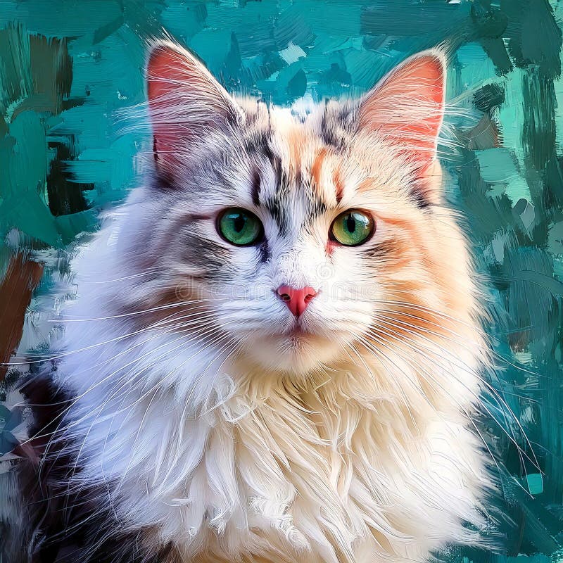 Artistic Norwegian Forest Cat with Fluffy Fur Stock Illustration ...
