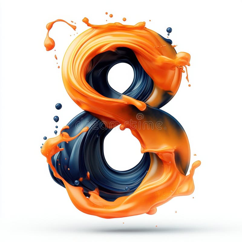Artistic Number Eight Created with Vibrant Orange and Black Paint ...