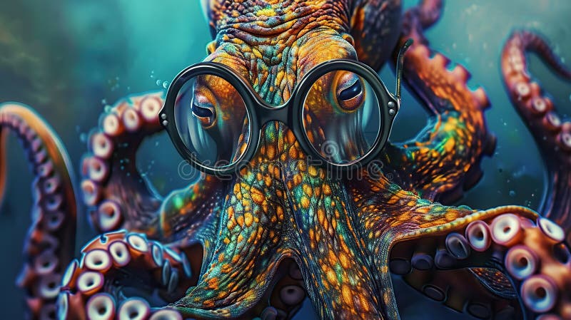 Artistic Octopus with Glasses Painting Underwater Stock Illustration ...