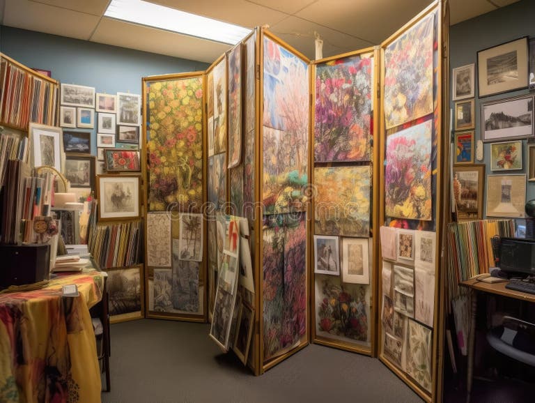 Artistic Office Room Divider with Vibrant Decorations Stock ...