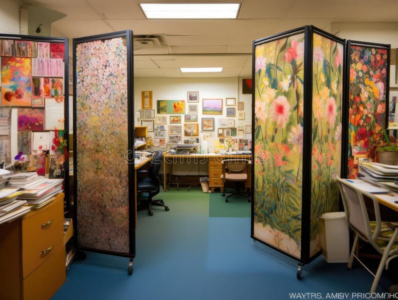 Artistic Office Room Divider with Vibrant Decorations Stock ...