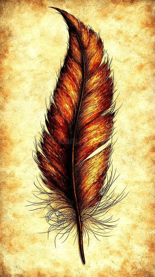 Artistic Orange Feather Illustration on Textured Background. Stock ...