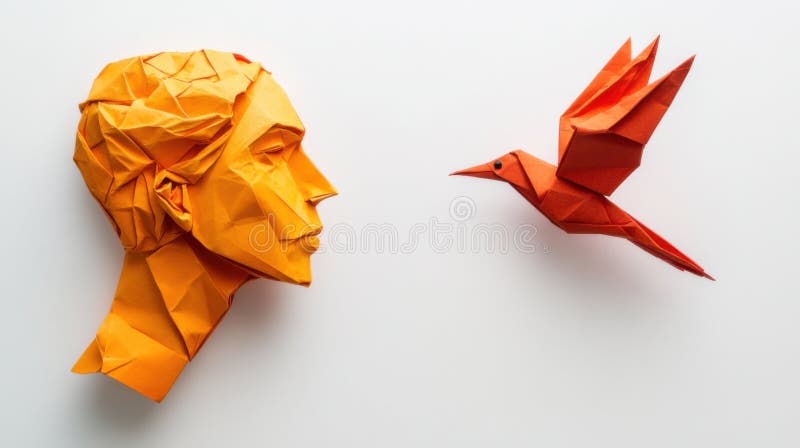 Artistic Origami Representation of a Human Head and a Bird ...