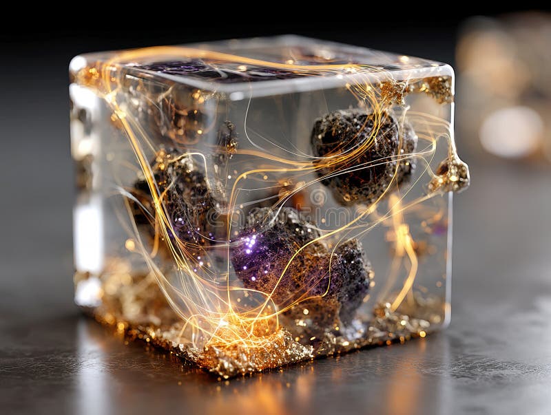 An Artistic, Ornate Crystal Structure Inside a Cube with Glowing ...