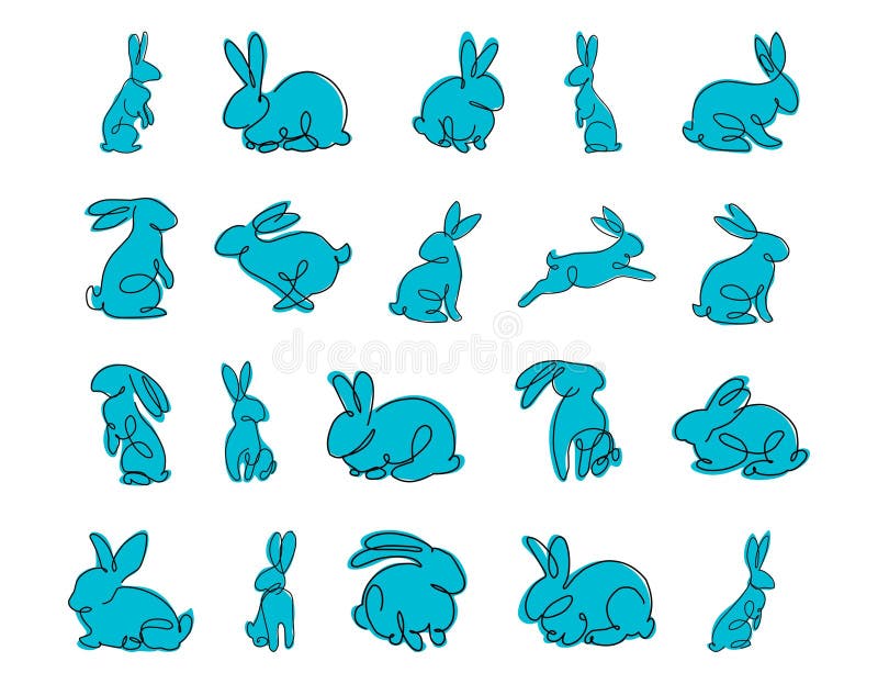 Artistic Outline Rabbit Element Set Stock Vector - Illustration of ...