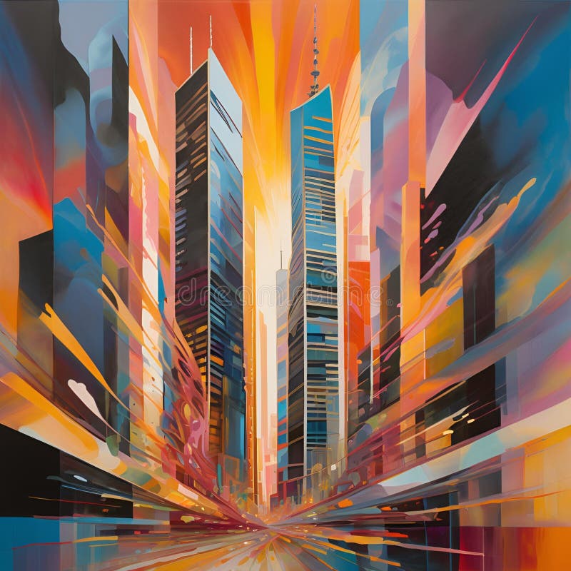 Artistic Painting of Skyscrapers Abstract Style Stock Illustration ...