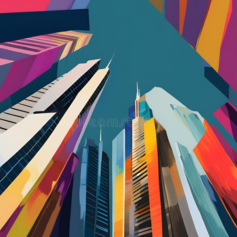 Artistic Painting of Skyscrapers Abstract Style Stock Illustration ...