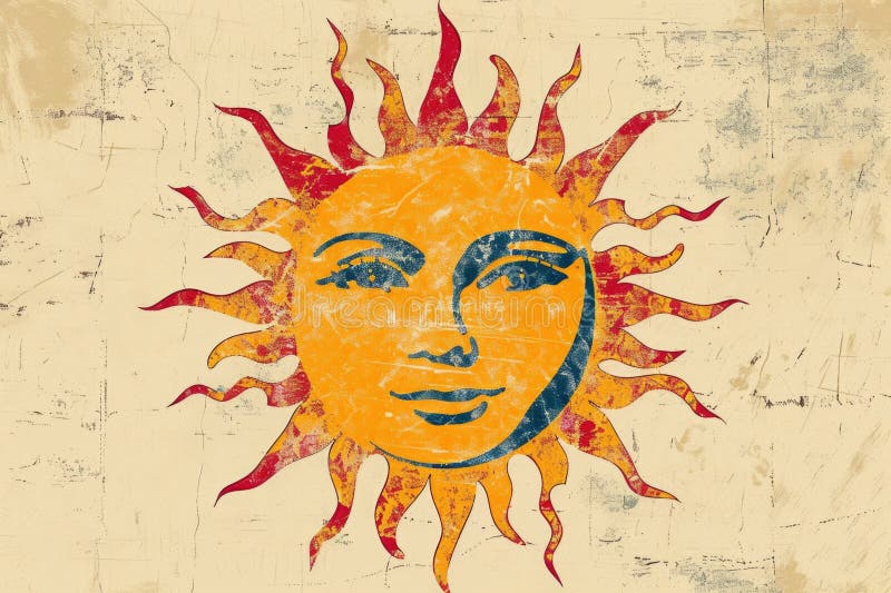 Artistic Painting of a Sun with a Human Face. Perfect for Creative ...