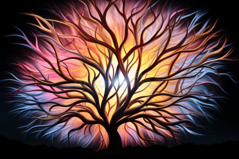 An Artistic Painting of a Tree with Flames Coming Out of it Stock ...