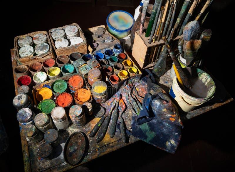 Artistic Paints, Tools, Brushes and Palette Stock Photo - Image of ...