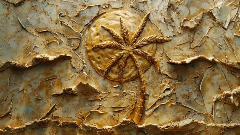 Artistic Palm Tree Sculpture on a Textured Golden Surface. Stock Image ...