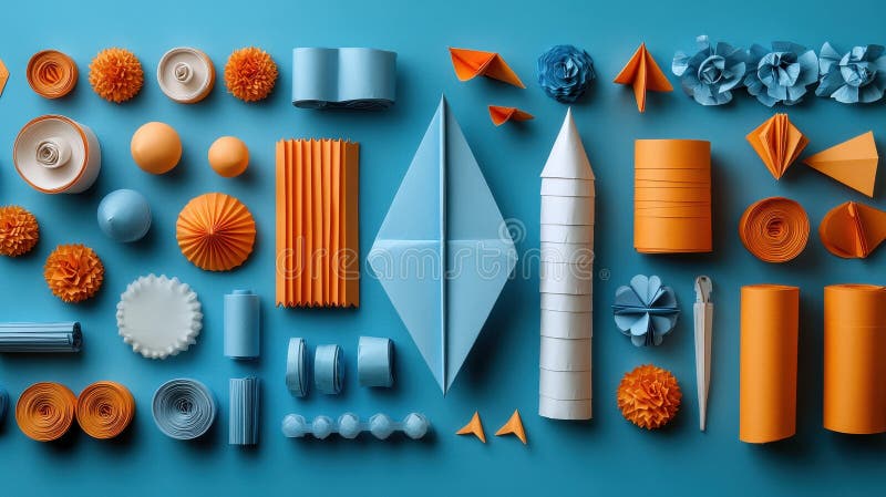 Artistic Paper Arrangement in Blue and Orange Tones Stock Image - Image ...