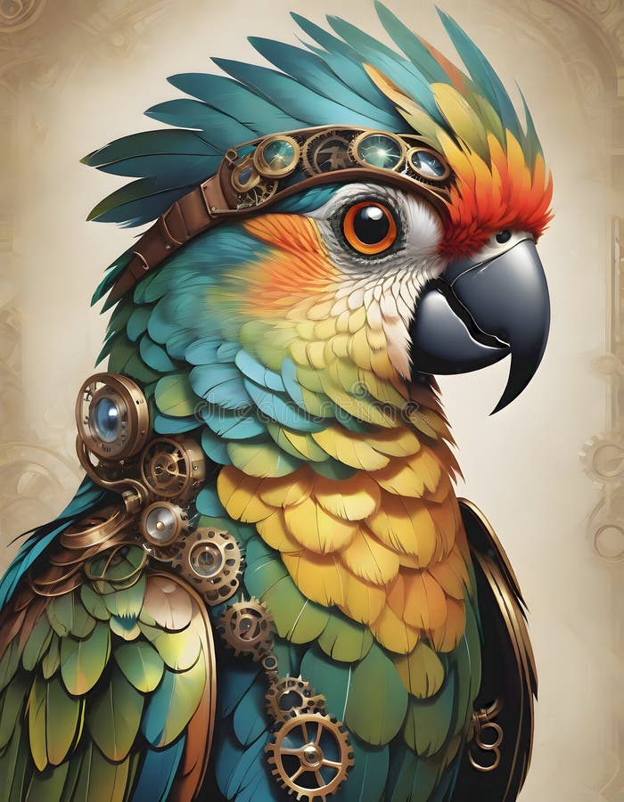 Artistic Parrot, Deep Blues and Greens, Generative AI Stock ...