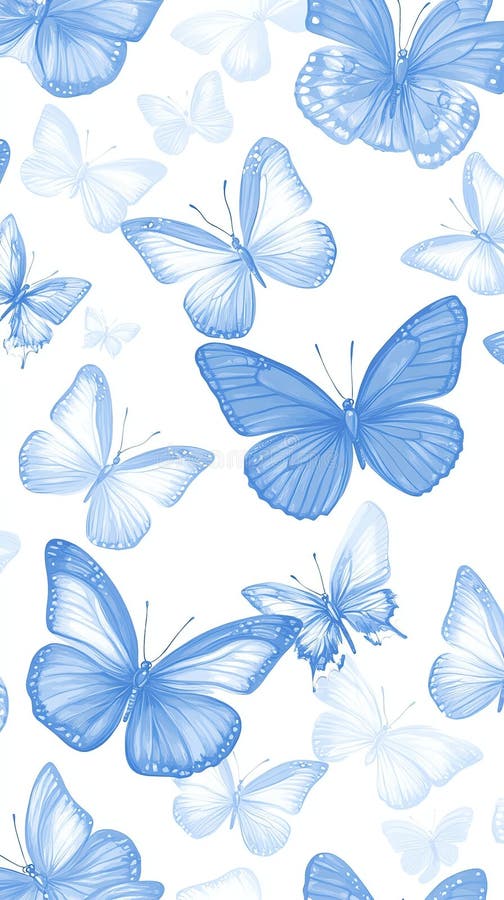 Artistic Pattern of Light Blue Butterflies with Subtle Shading on a ...