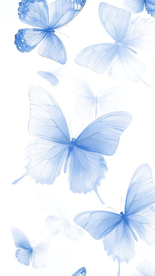 Artistic Pattern of Light Blue Butterflies with Subtle Shading on a ...