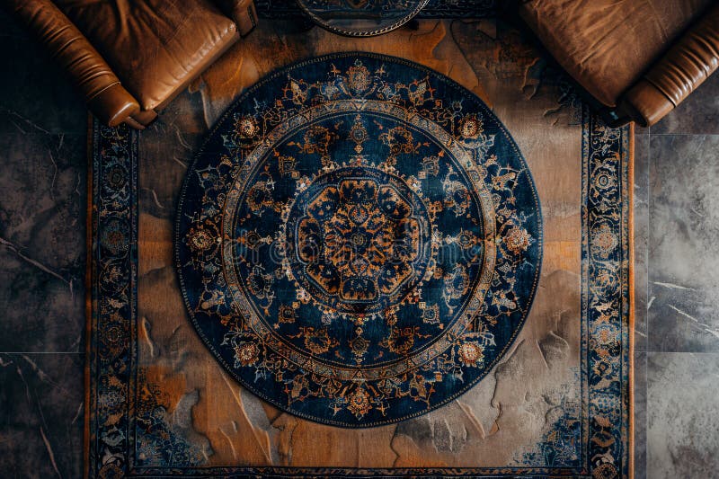 Persian Carpet with Detailed Geometric Patterns Under Sunlight Stock ...