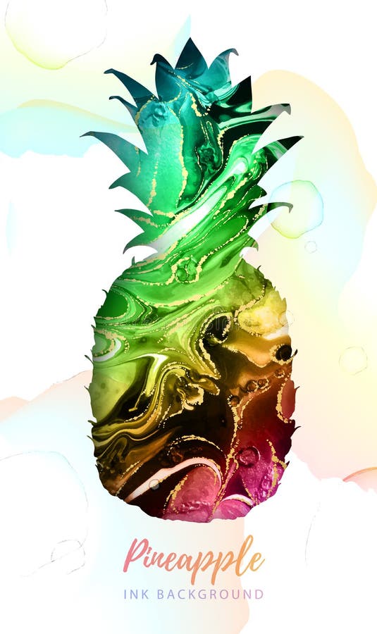 Artistic Pineapple Silhouette with Alcohol Ink Texture. Marble Texture ...