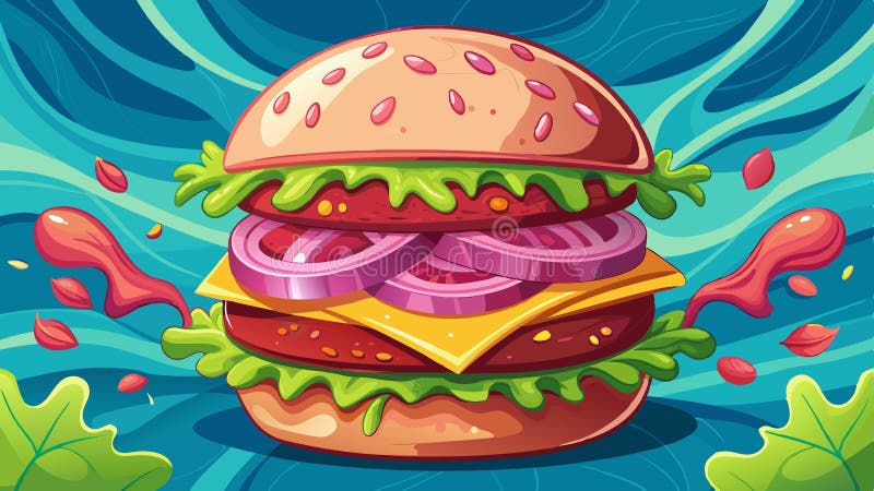 Artistic Pink Burger with Lettuce and Bacon Stock Vector - Illustration ...