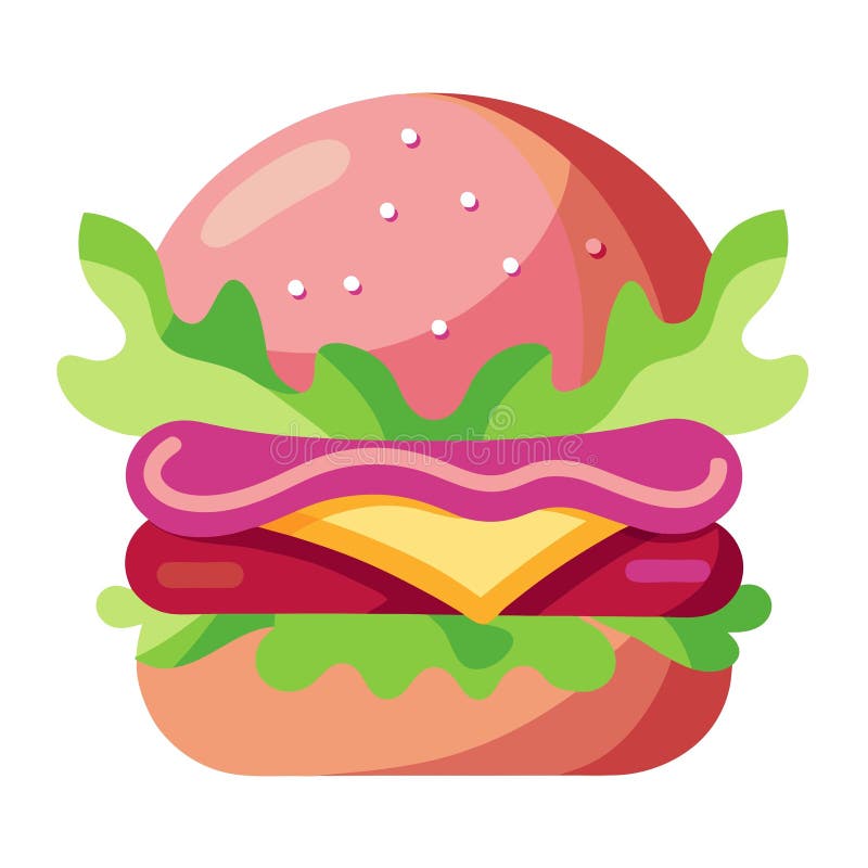 Artistic Pink Burger with Lettuce and Bacon Stock Vector - Illustration ...