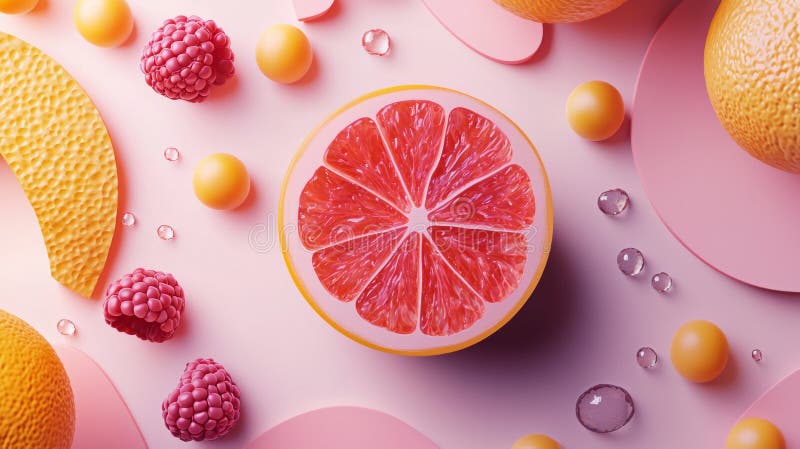 Artistic Pink and Yellow Fruit Composition with Grapefruit Stock Photo ...